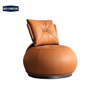 China Modern Round Leather Swivel Lounge Chair with Wood and Metal Frame - Contemporary Single Sofa for Living Room for sale