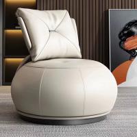 China Modern Round Leather Swivel Lounge Chair with Wood and Metal Frame - Contemporary Single Sofa for Living Room for sale