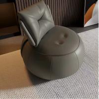 China Modern Round Leather Swivel Lounge Chair with Wood and Metal Frame - Contemporary Single Sofa for Living Room for sale