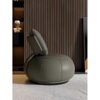 China Modern Round Leather Swivel Lounge Chair with Wood and Metal Frame - Contemporary Single Sofa for Living Room for sale