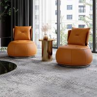 China Modern Round Leather Swivel Lounge Chair with Wood and Metal Frame - Contemporary Single Sofa for Living Room for sale