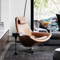 China Nordic Single Sofa Chair with 360° Swivel Base - Leather Wood Metal Modern Design for Living Room and Bedroom for sale