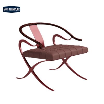 China Leather Wood and Metal Modern Luxury Arm Chair Metal Frame Nubuck Upholstery Accent Lounge Chair for Hotel Living Room for sale