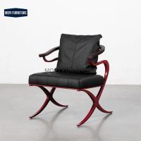 China Leather Wood and Metal Modern Luxury Arm Chair Metal Frame Nubuck Upholstery Accent Lounge Chair for Hotel Living Room for sale