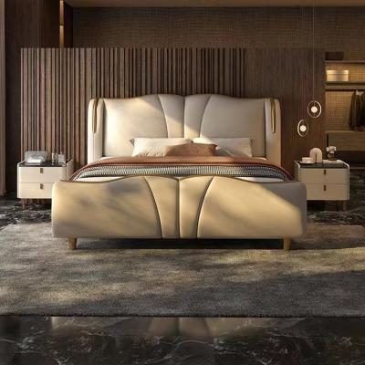 China Customized Color MOYI Headboard Leather Modern Double Design Wooden Queen Set Upholstered Bedroom Furniture Set Classic Luxury King Size Bed for sale