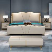 China Customized Color MOYI Headboard Leather Modern Double Design Wooden Queen Set Upholstered Bedroom Furniture Set Classic Luxury King Size Bed for sale