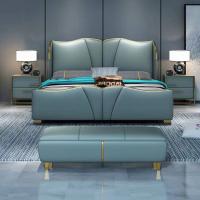 China Customized Color MOYI Headboard Leather Modern Double Design Wooden Queen Set Upholstered Bedroom Furniture Set Classic Luxury King Size Bed for sale