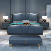China Customized Color MOYI Headboard Leather Modern Double Design Wooden Queen Set Upholstered Bedroom Furniture Set Classic Luxury King Size Bed for sale