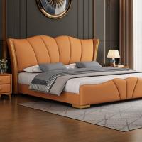 China Customized Color MOYI Headboard Leather Modern Double Design Wooden Queen Set Upholstered Bedroom Furniture Set Classic Luxury King Size Bed for sale