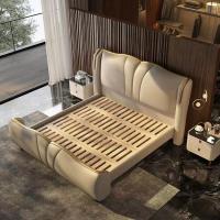 China Customized Color MOYI Headboard Leather Modern Double Design Wooden Queen Set Upholstered Bedroom Furniture Set Classic Luxury King Size Bed for sale