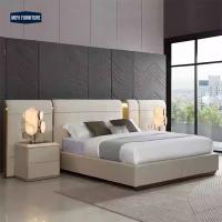 China Oak Wooden Bed Frame Modern Headboard Luxury Home Hotel Furniture Italian Bed Single Double Queen King Size Wood Bed for sale