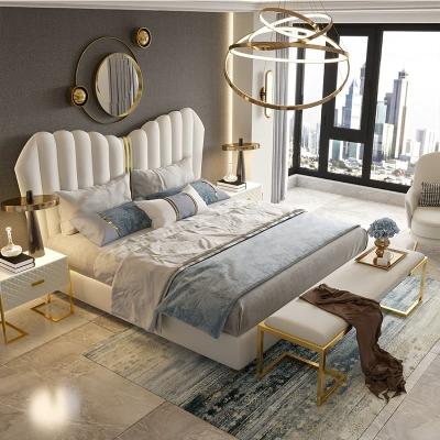 China Mail Packing King Size Upholstered Bed with Solid Wood Frame Modern Luxury Bedroom Furniture Collection for sale