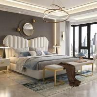 China Mail Packing King Size Upholstered Bed with Solid Wood Frame Modern Luxury Bedroom Furniture Collection for sale