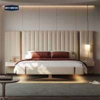 China Modern Customized Size Double King Size Italian Bedroom Furniture Set Leather Upholstery Metal Frame Suitable Hotel Home for sale