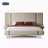 China Modern Customized Size Double King Size Italian Bedroom Furniture Set Leather Upholstery Metal Frame Suitable Hotel Home for sale