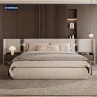 China Customize Size Modern Luxury Double Queen Bed Large Headboard Velvet Fabric Upholstered King Size Beds Power Switch Furniture for sale