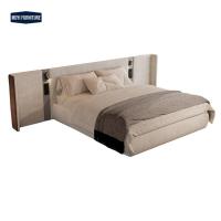 China Customize Size Modern Luxury Double Queen Bed Large Headboard Velvet Fabric Upholstered King Size Beds Power Switch Furniture for sale
