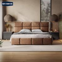 China Storage Upholstered Platform Bed Base Modern Linen Fabric Soft Bedroom Furniture Slipcovered Tatami Tuffed Low King Size for sale