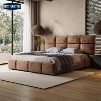 China Storage Upholstered Platform Bed Base Modern Linen Fabric Soft Bedroom Furniture Slipcovered Tatami Tuffed Low King Size for sale