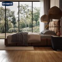 China Storage Upholstered Platform Bed Base Modern Linen Fabric Soft Bedroom Furniture Slipcovered Tatami Tuffed Low King Size for sale