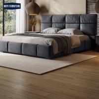 China Storage Upholstered Platform Bed Base Modern Linen Fabric Soft Bedroom Furniture Slipcovered Tatami Tuffed Low King Size for sale