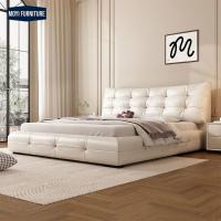 China Synthetic Leather Upholstery Wooden Frame Foam Fabric Bed Modern Soft Wooden Bed Frame King Full Size Double Bed Set for sale