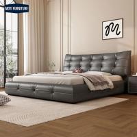 China Synthetic Leather Upholstery Wooden Frame Foam Fabric Bed Modern Soft Wooden Bed Frame King Full Size Double Bed Set for sale