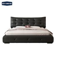 China Synthetic Leather Upholstery Wooden Frame Foam Fabric Bed Modern Soft Wooden Bed Frame King Full Size Double Bed Set for sale