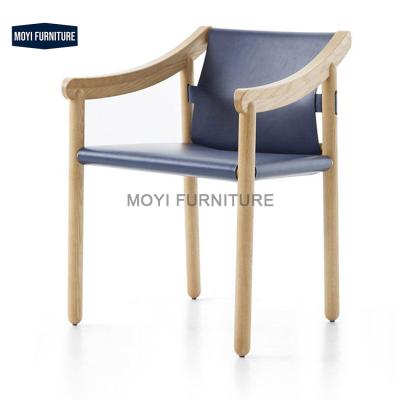 China Modern Simple Design Leisure Chair Featuring Solid Wood Frame Comfy Sponge Saddle Leather Armrest Dining Chair for Hotel for sale