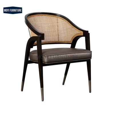 China Solid Wood Modern Style Arm Chair Cane Dining Chairs Functional Dining Seating for Restaurant Cafe Dining Room for sale