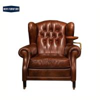 China Sponge Filled MOYI Antique Hotel Lounge Meeting Room Cigar Tan Leather Accent Sofa Single Sofa Chair for Home Living Room Dining Coffee Leisure Reading for sale