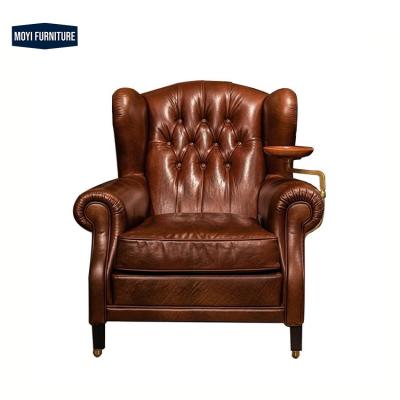 China Sponge Filled MOYI Antique Hotel Lounge Meeting Room Cigar Tan Leather Accent Sofa Single Sofa Chair for Home Living Room Dining Coffee Leisure Reading for sale