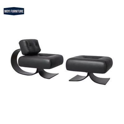 China Arm Chair Modern Metal Legs Leather Cushion Lounge Chair and Ottoman Stylish Furniture for Living Room for sale