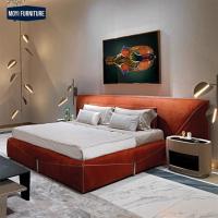 China Synthetic Leather Upholstery Material Modern Super King Size Leather Bed Frame Customized Color Platform Bed Design for sale