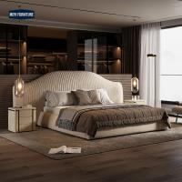 China Mail Packing Modern Luxury King Size Bed Wide Headboard Gold Stainless Steel Fabric Bedroom Bed Set Designs Furniture for sale