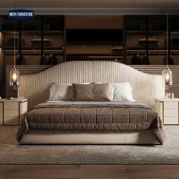 China Mail Packing Modern Luxury King Size Bed Wide Headboard Gold Stainless Steel Fabric Bedroom Bed Set Designs Furniture for sale