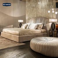 China Mail Packing Modern Luxury King Size Bed Wide Headboard Gold Stainless Steel Fabric Bedroom Bed Set Designs Furniture for sale