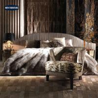China Mail Packing Modern Luxury King Size Bed Wide Headboard Gold Stainless Steel Fabric Bedroom Bed Set Designs Furniture for sale