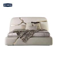 China Oak Bed Room Collection MOYI Italian Light Luxury Leather Double Bed Frame Modern King Queen Size Bed for sale