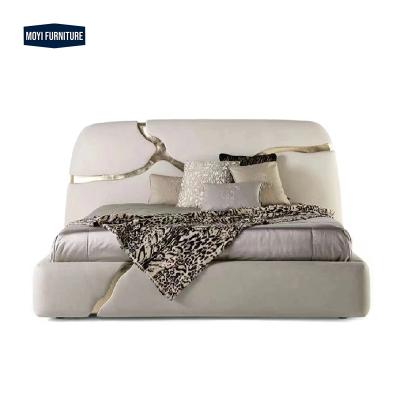 China Oak Bed Room Collection MOYI Italian Light Luxury Leather Double Bed Frame Modern King Queen Size Bed for sale
