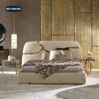 China Oak Bed Room Collection MOYI Italian Light Luxury Leather Double Bed Frame Modern King Queen Size Bed for sale