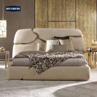 China Oak Bed Room Collection MOYI Italian Light Luxury Leather Double Bed Frame Modern King Queen Size Bed for sale