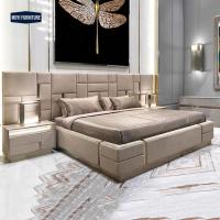 China Mail Packing Soft Bed Luxe Leather Back Super Kingsize Frame Leather Bed 1.8 m Double Sample Design Bedroom Suite Set Furniture King Size Bed for sale