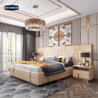 China Mail Packing Soft Bed Luxe Leather Back Super Kingsize Frame Leather Bed 1.8 m Double Sample Design Bedroom Suite Set Furniture King Size Bed for sale