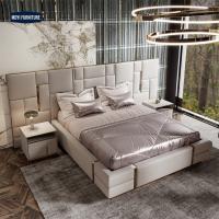 China Mail Packing Soft Bed Luxe Leather Back Super Kingsize Frame Leather Bed 1.8 m Double Sample Design Bedroom Suite Set Furniture King Size Bed for sale