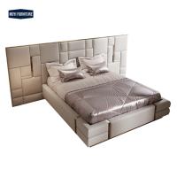 China Mail Packing Soft Bed Luxe Leather Back Super Kingsize Frame Leather Bed 1.8 m Double Sample Design Bedroom Suite Set Furniture King Size Bed for sale