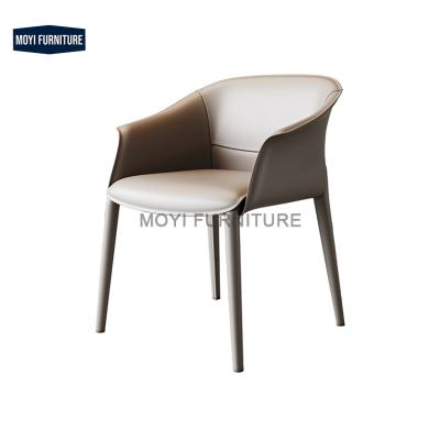 China Modern Leather Upholstery Light Luxury Italian Style Restaurant Dining Chair Metal Legs Saddle Leather Dining Room Armchair for sale