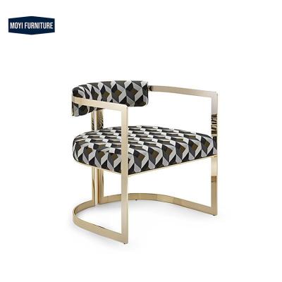 China Leisure Chair MOYI Luxury Gold Stainless Steel Accent Chair PU Leather Upholster Dining Chair for Hotel Home Living Room for sale