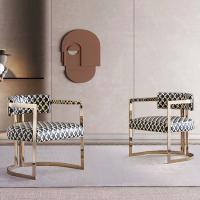 China Leisure Chair MOYI Luxury Gold Stainless Steel Accent Chair PU Leather Upholster Dining Chair for Hotel Home Living Room for sale