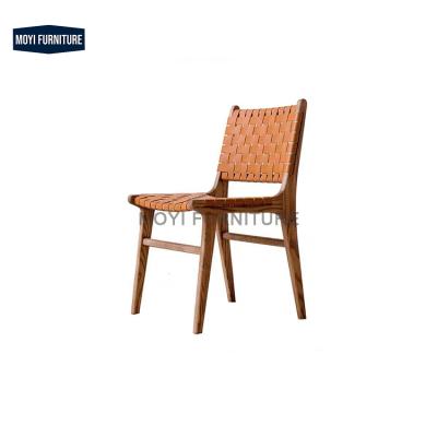 China Dining Room Furniture Solid Wood Dining Chair with Upholstery Material Leather Nordic Brown Saddle Seat Restaurant for sale